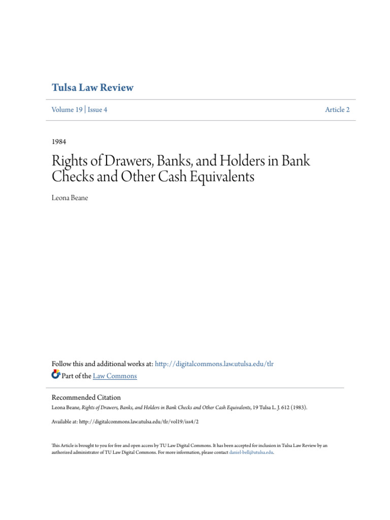Rights of Drawers Banks and Holders in Bank Checks and Other CA | PDF ...