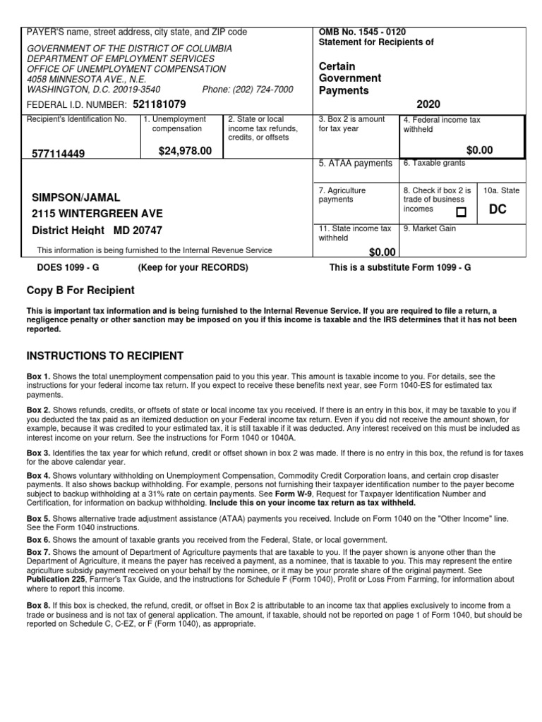 1099G Report | PDF | Irs Tax Forms | Income Tax