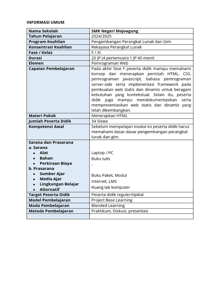 Modul Ajar Rekayasa Perangkat Lunak Fase F HTML | PDF