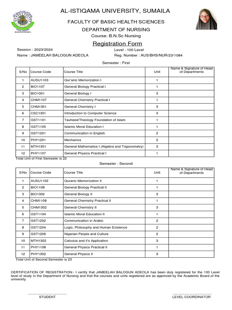 Course Form - First Semester, 2023 - 2024 | PDF