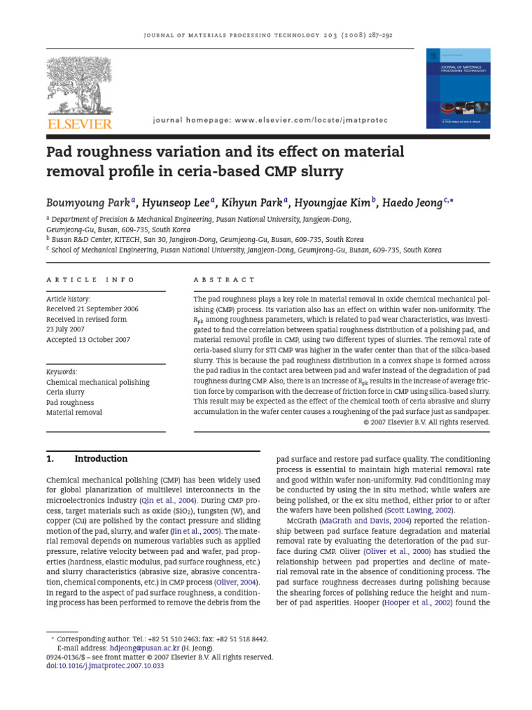 Ex-Pad Roughness Variation and Its Effect On Material Removal Profile in Ceria-Based CMP Slurry ...