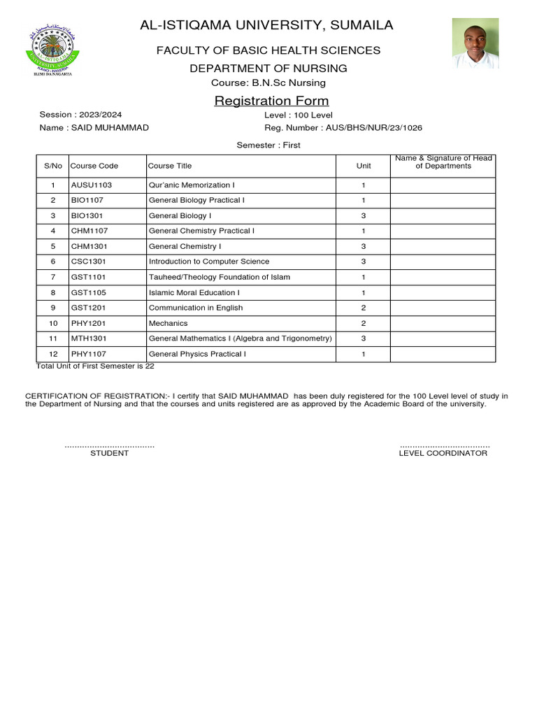 Course Form - First Semester, 2023 - 2024 | PDF