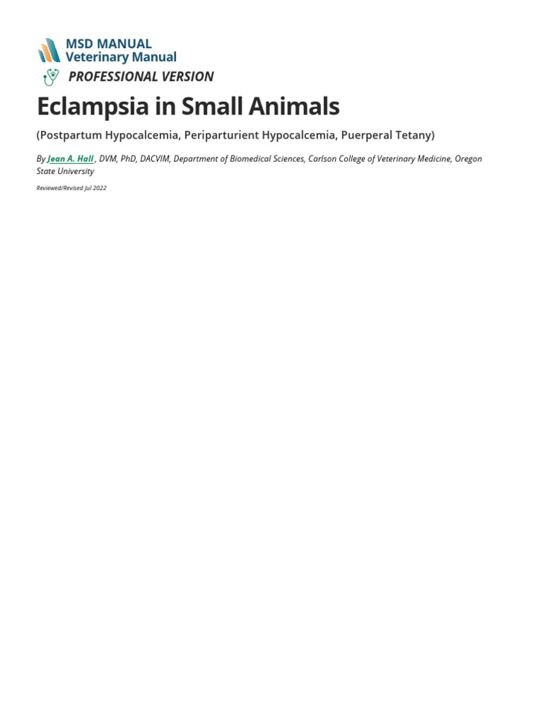 Eclampsia in Small Animals - Metabolic Disorders - MSD Veterinary ...