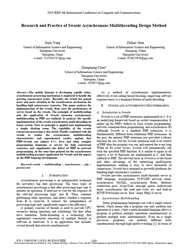 Research and Practice of Swoole Asynchronous Multithreading Design Method | PDF | Thread ...