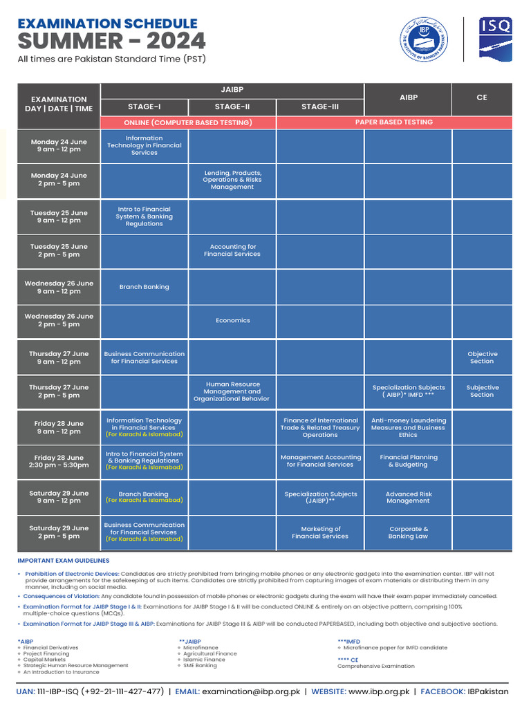 Exam Schedule Summer 2024 1 | PDF | Banks | Accounting