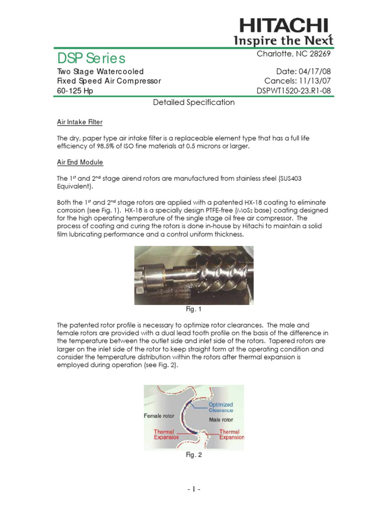 DSP 2 Stage Fixed Speed Watercooled Detailed Specification DSPWT1520-23R2-08 | PDF | Valve ...