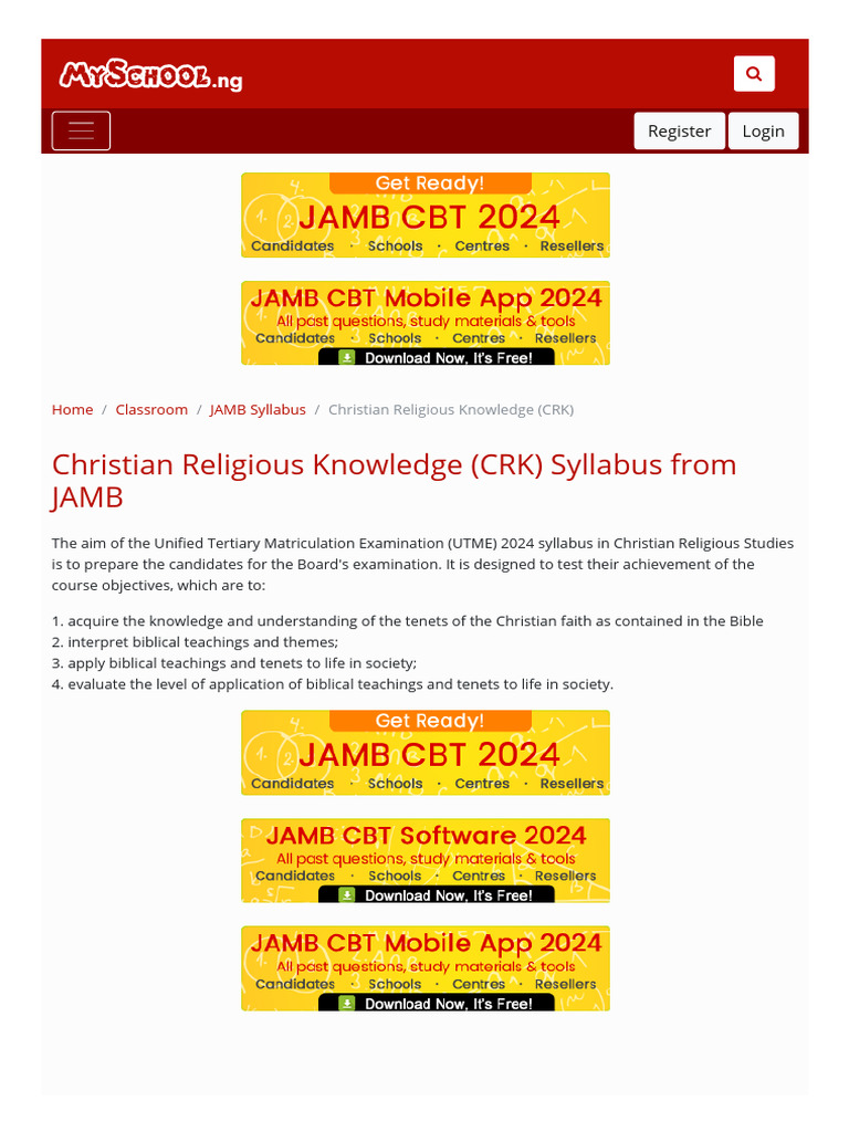 Christian Religious Knowledge (CRK) Syllabus From JAMB - Myschool ...