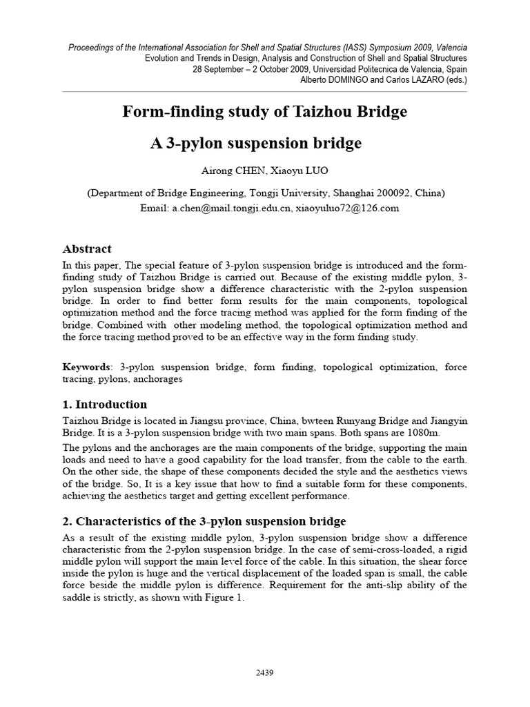 A.Chen & Z.Luo - Form-Finding Study of Taizhou Bridge - A 3-Pylon Suspension Bridge | PDF | Beam ...