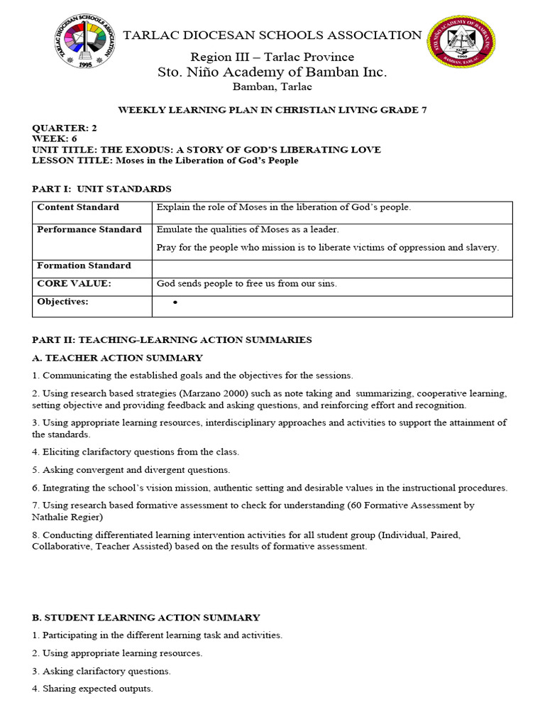 CLE Grade 7 - 2Q 6th Weekly Lesson Plan - 2023 | PDF | Learning ...