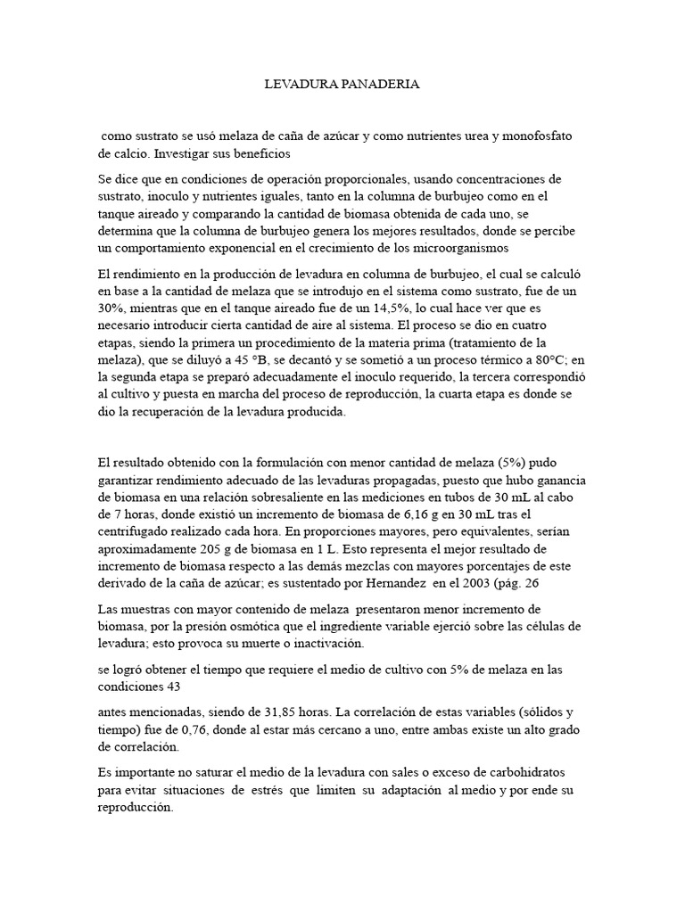 Levadura Panadera PDF 2026 | PDF | Melaza | Levadura