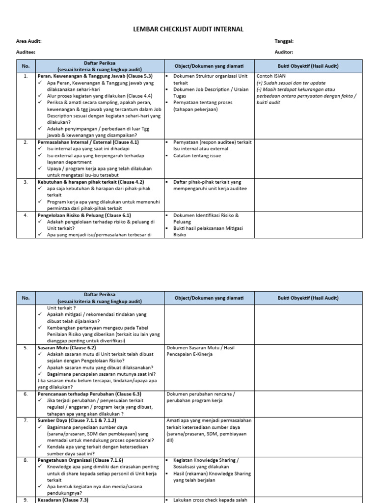 Lembar Checklist Auditor Internal - IMIP | PDF | Komputer
