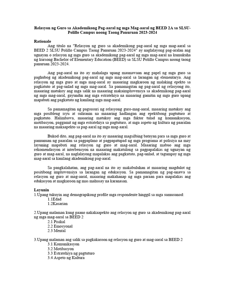 Relasyon NG Guro Sa Akademikong Pag Aaral | PDF