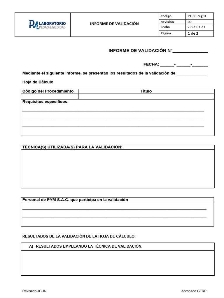 PT-03-reg01 INFORME DE VALIDACIÓN | PDF