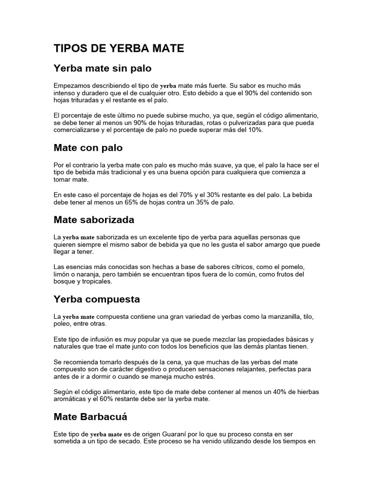 Tipos de Yerba Mate: Guía Completa | PDF | Cocina, comidas y vino ...