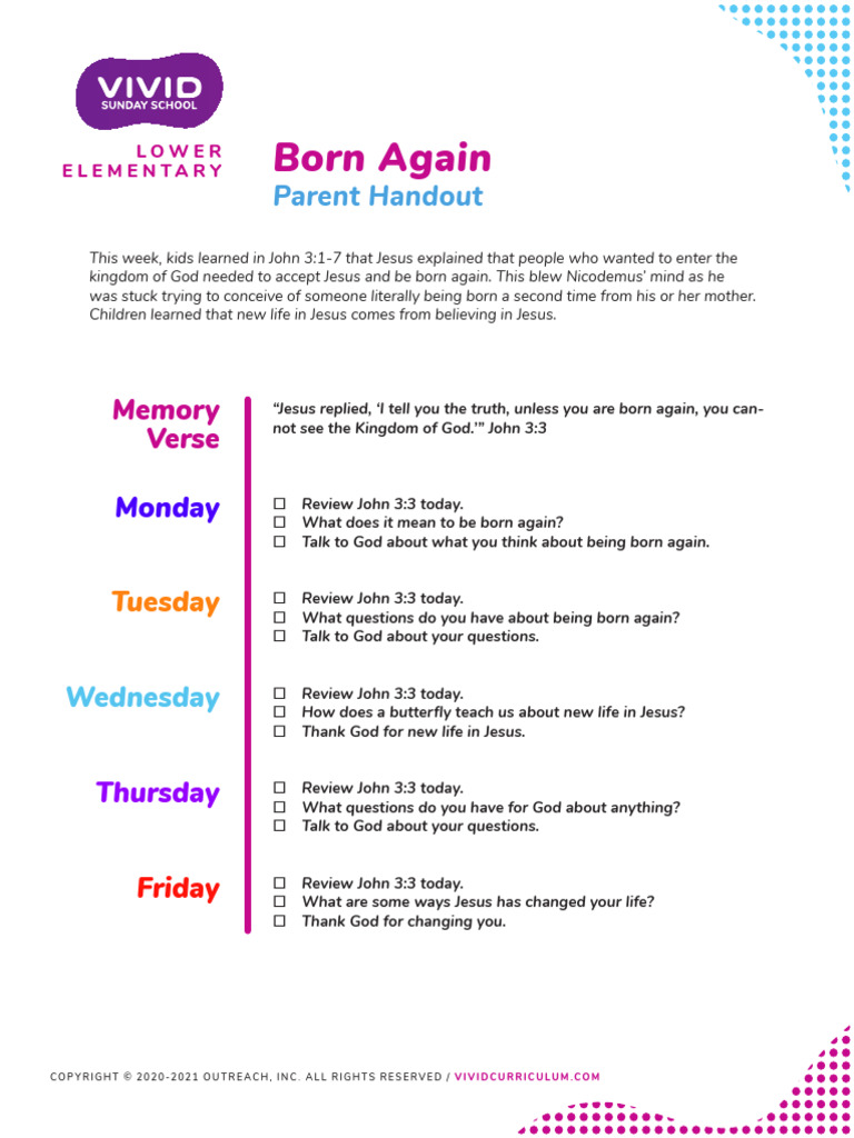 VIVID-Born Again HANDOUT-Lower Elementary | PDF | Born Again | Jesus