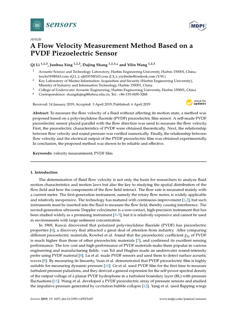 PVDF Sensor for Flow Velocity Measurement | PDF | Fluid Dynamics ...