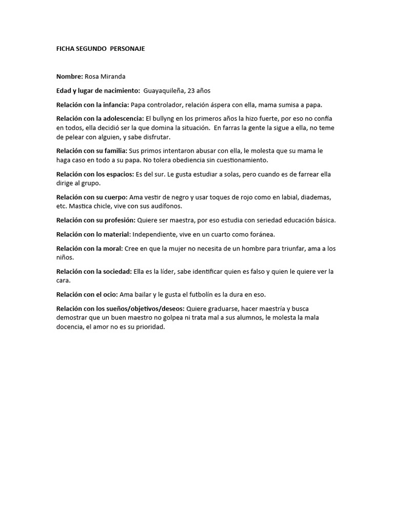 Ficha Segundo Personaje | PDF