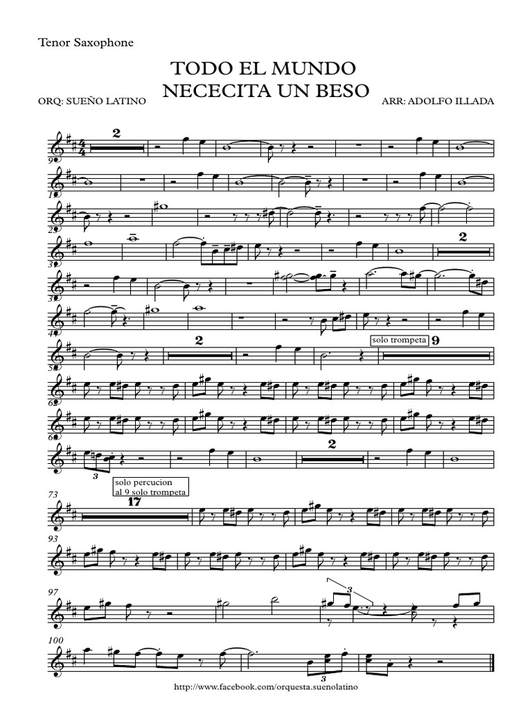 Todo El Mundo Nececita Un Beso Terminada - Tenor Saxophone | PDF