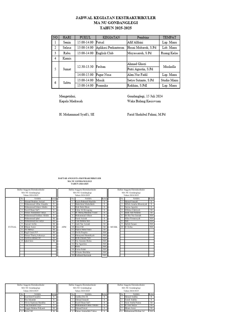 Ekstrakurikuler 2024-2025 | PDF