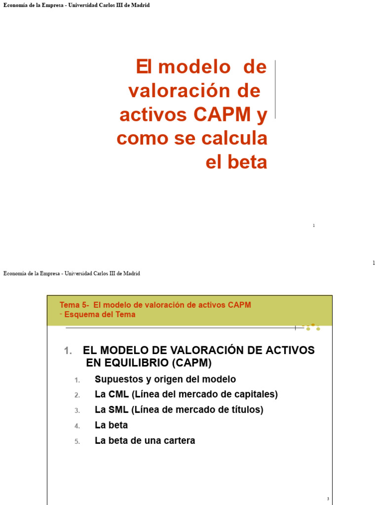 Capm Modelo España | PDF | Modelo de fijación de precios de activos de capital | Economias