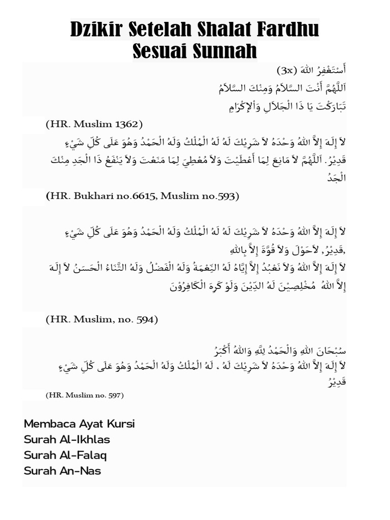 Dzikir Setelah Shalat Sesuai Sunnah | PDF