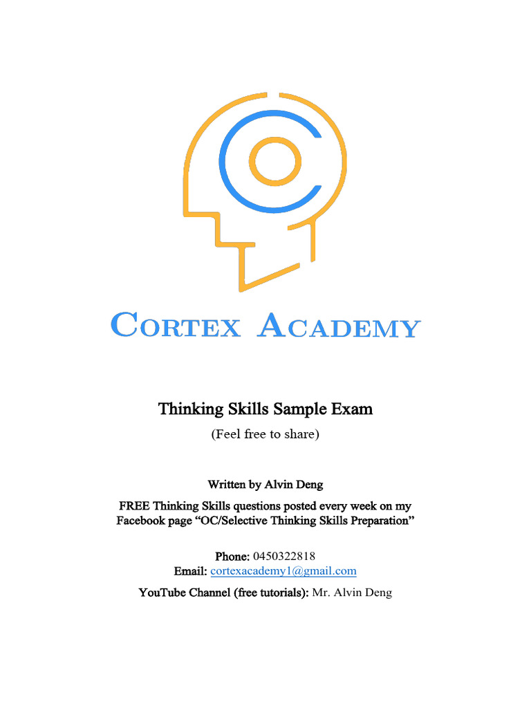 Thinking Skills Exam Sample by Alvin Deng | PDF | Seat Belt