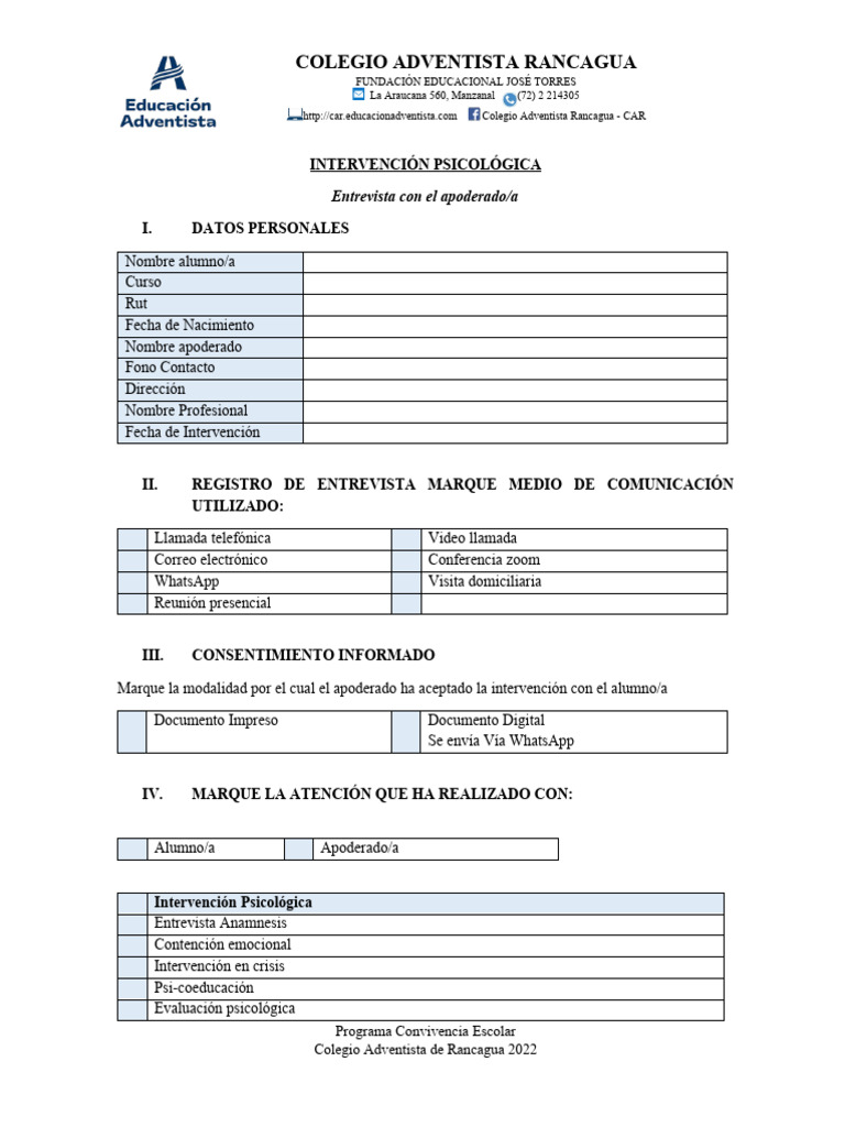 Registro de Entrevista Apoderado 2022 | PDF | Ciencias sociales