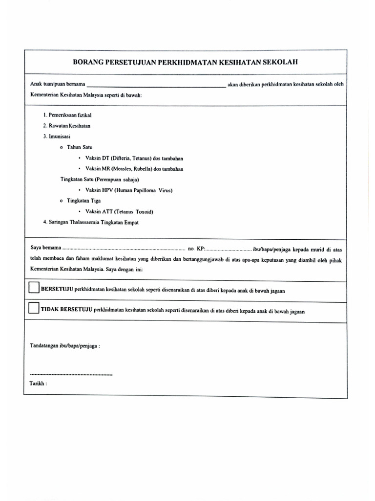 Borang Kebenaran Rawatan | PDF
