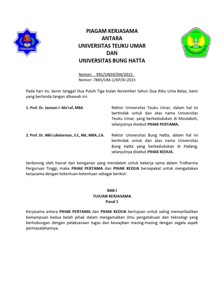 Piagam Kerjasama Dengan Utu | PDF