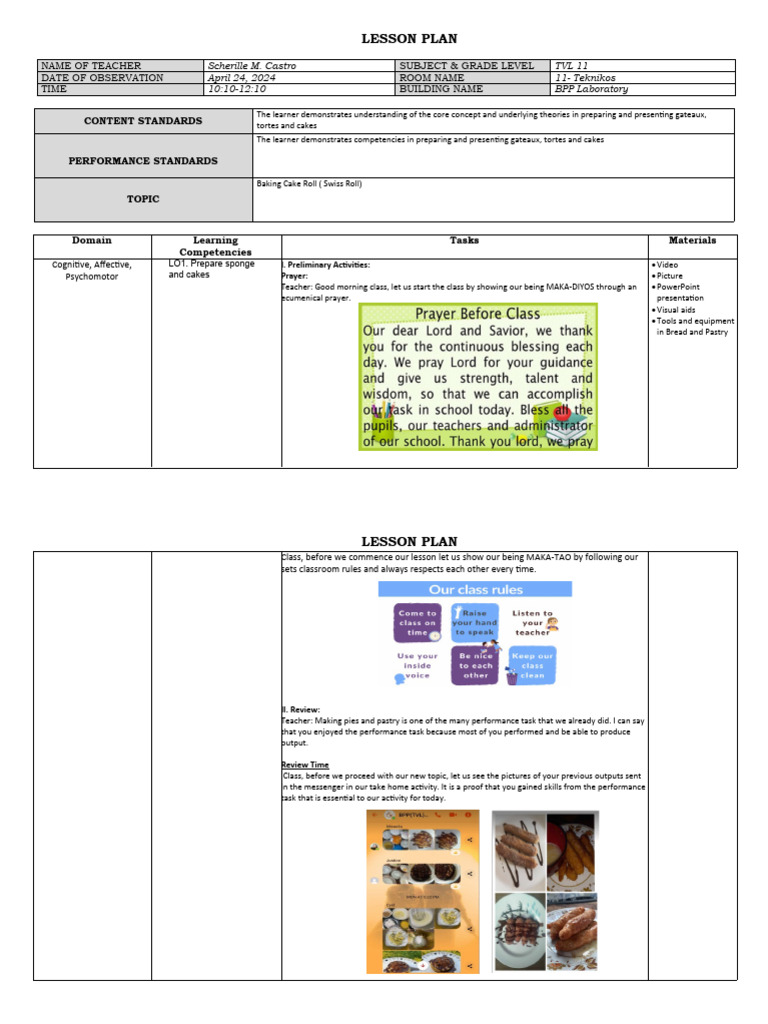 Baking Cake Roll Lesson Plan | PDF | Learning | Cakes