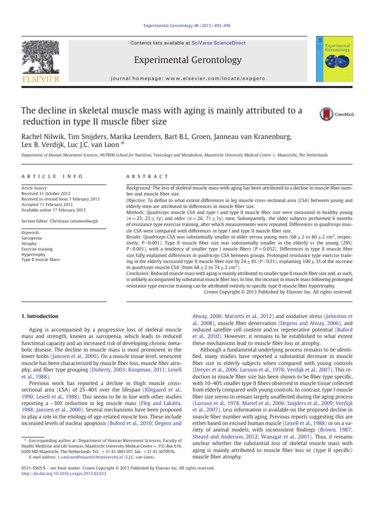 The decline in skeletal muscle mass with aging is mainly attributed to ...