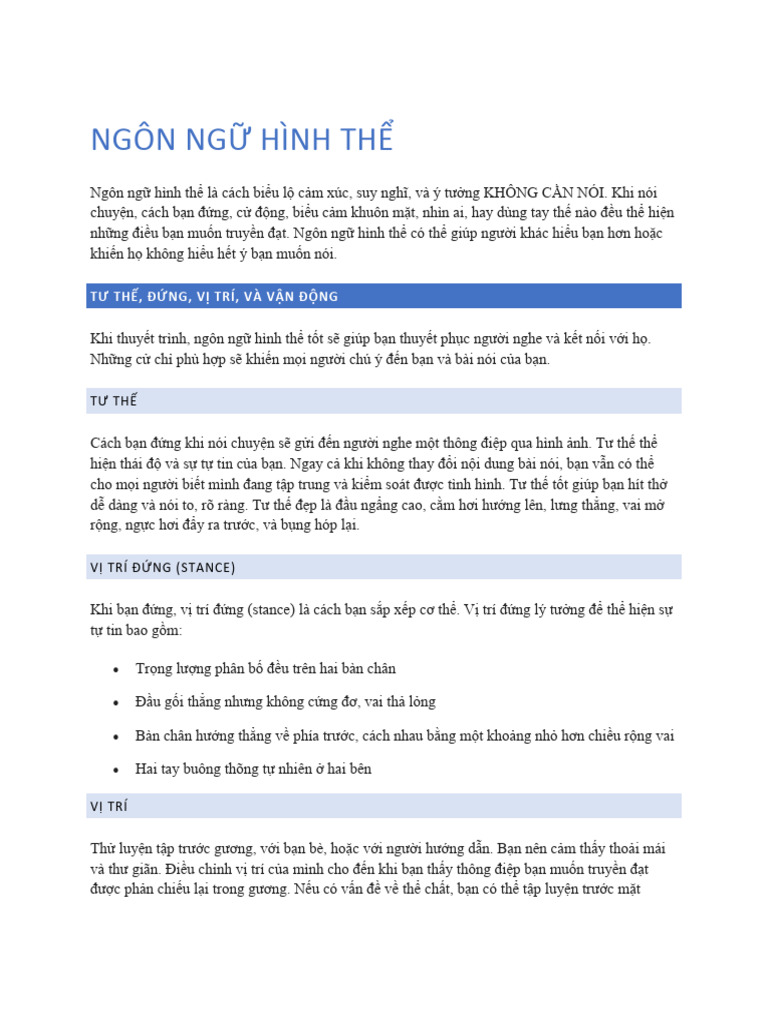 Level 2 Ngôn Ngữ Hình Thể | PDF