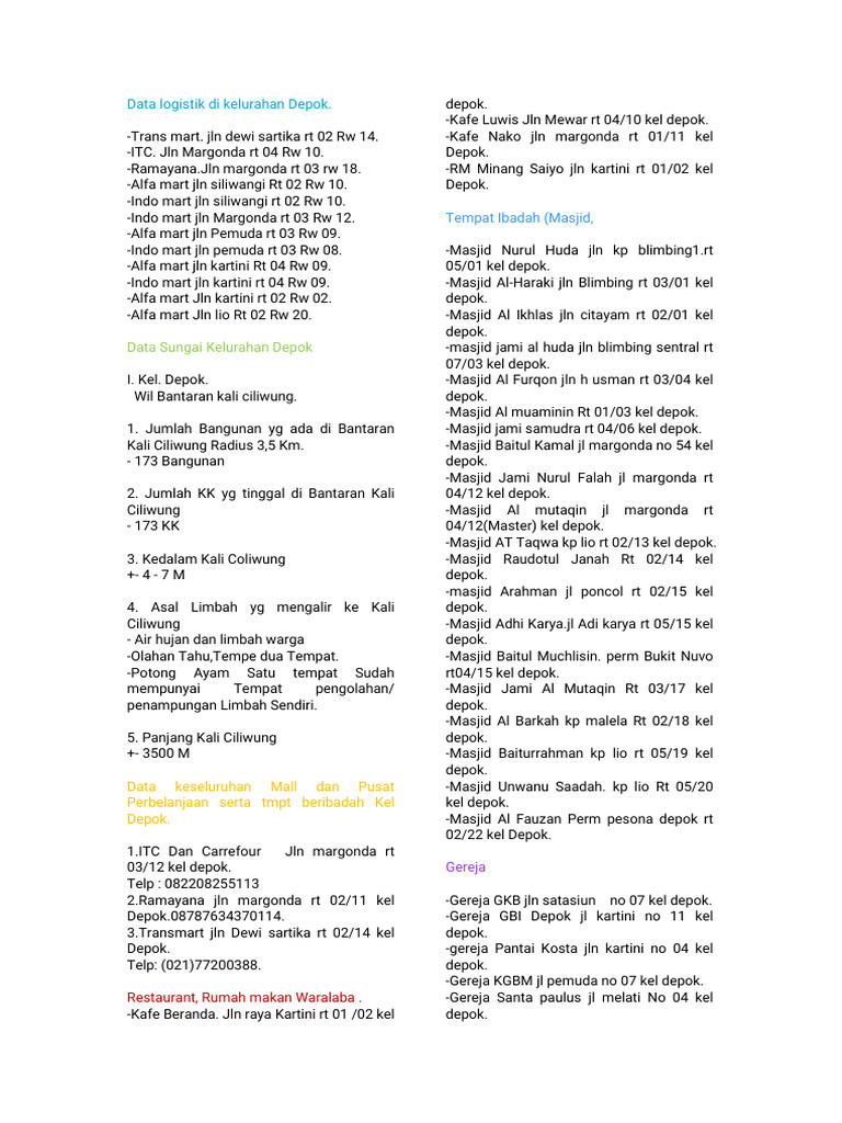 Data Manifest Kelurahan Depok | PDF