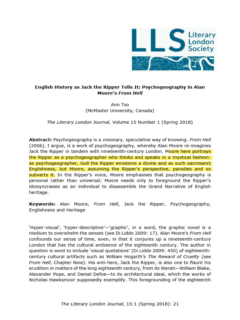 English History As Jack The Ripper Tells It: Psychogeography in Alan ...