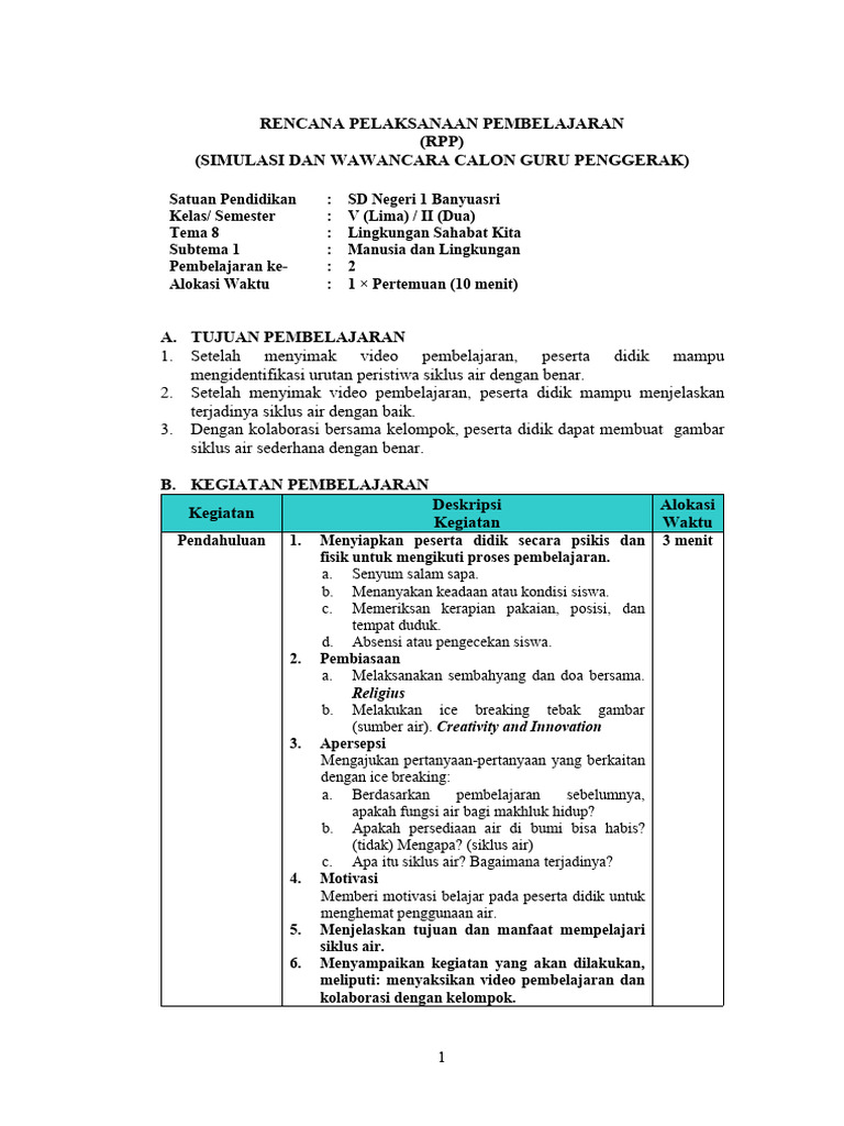 Rpp Siklus Air Pakai Contoh Pdf