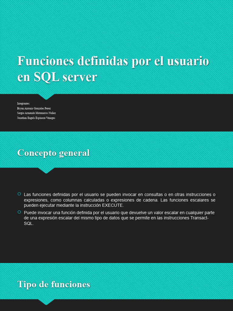 Funciones Definidas Por El Usuario en SQL Server | PDF | SQL | Servidor ...