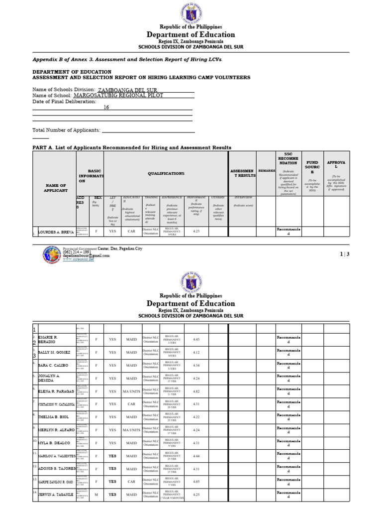 Appendix B of Annex 3 Assessment and Selection Report of Hiring LCVs | PDF