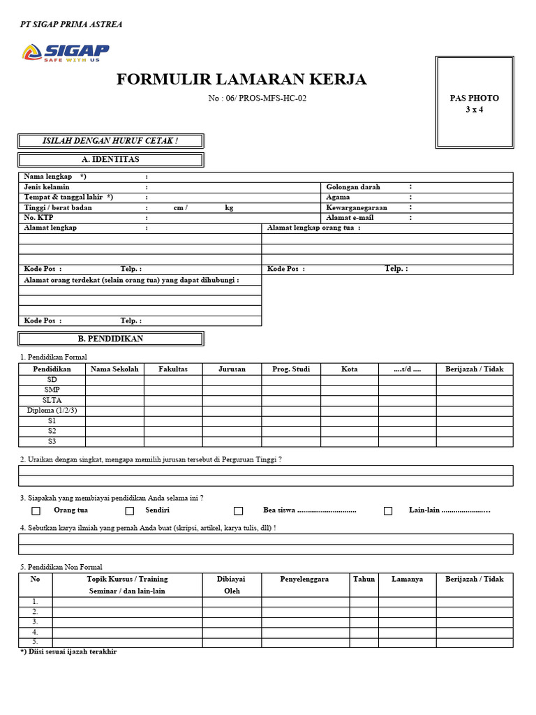 Form Biodata Karyawan (FG) | PDF