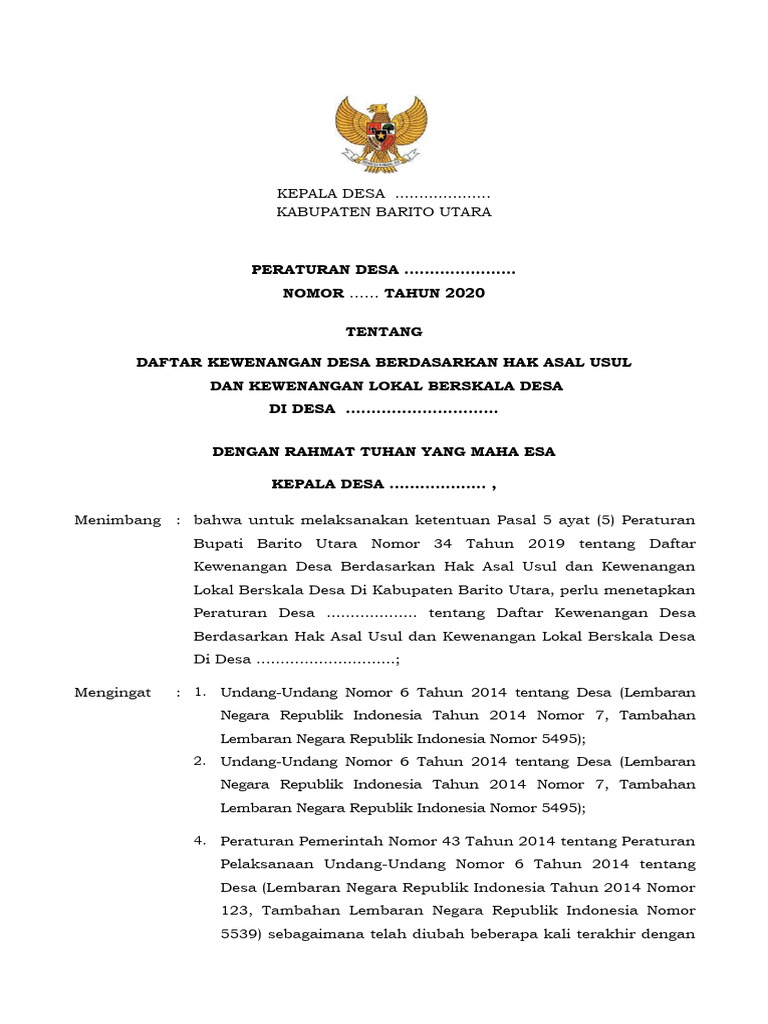 Contoh Perdes Kewenangan | PDF