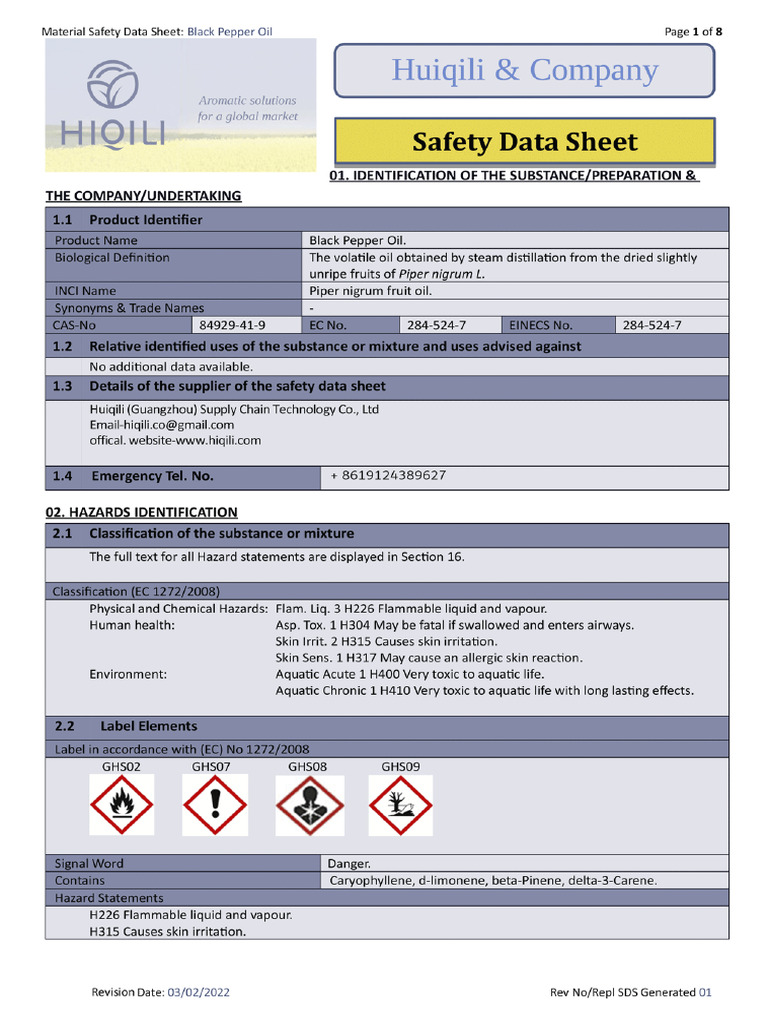 Black Pepper Oil - SDS | PDF