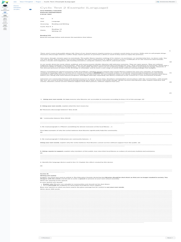 Year 9 English Assessment Practice