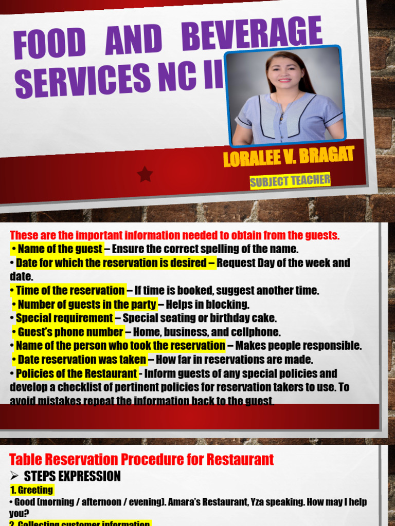 Food and Beverage Services - PPT SY 2022-2023 - 1ST QTR | PDF | Gastronomy | Foodservice