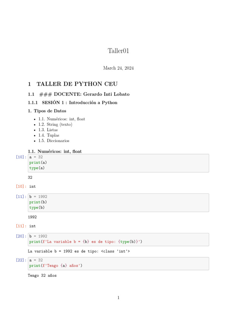 Taller 01 | PDF | Python (lenguaje de programación) | Programación ...