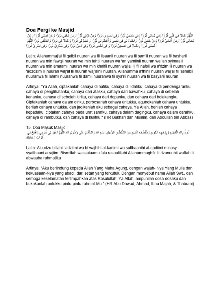 Doa Pergi ke Masjid dan Artinya | PDF
