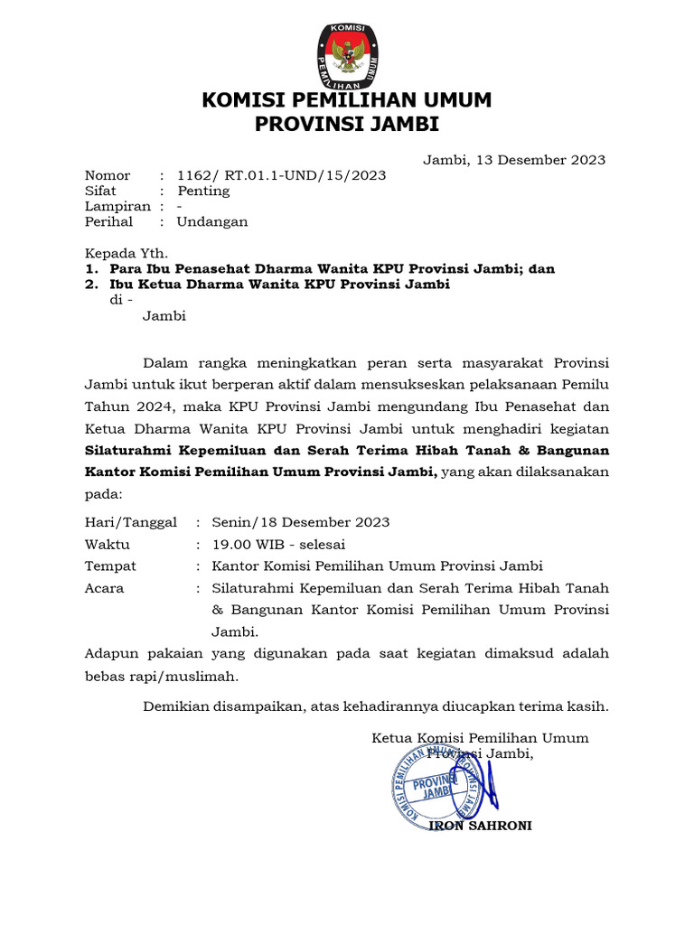 Undangan DWP KPU Provinsi Jambi | PDF