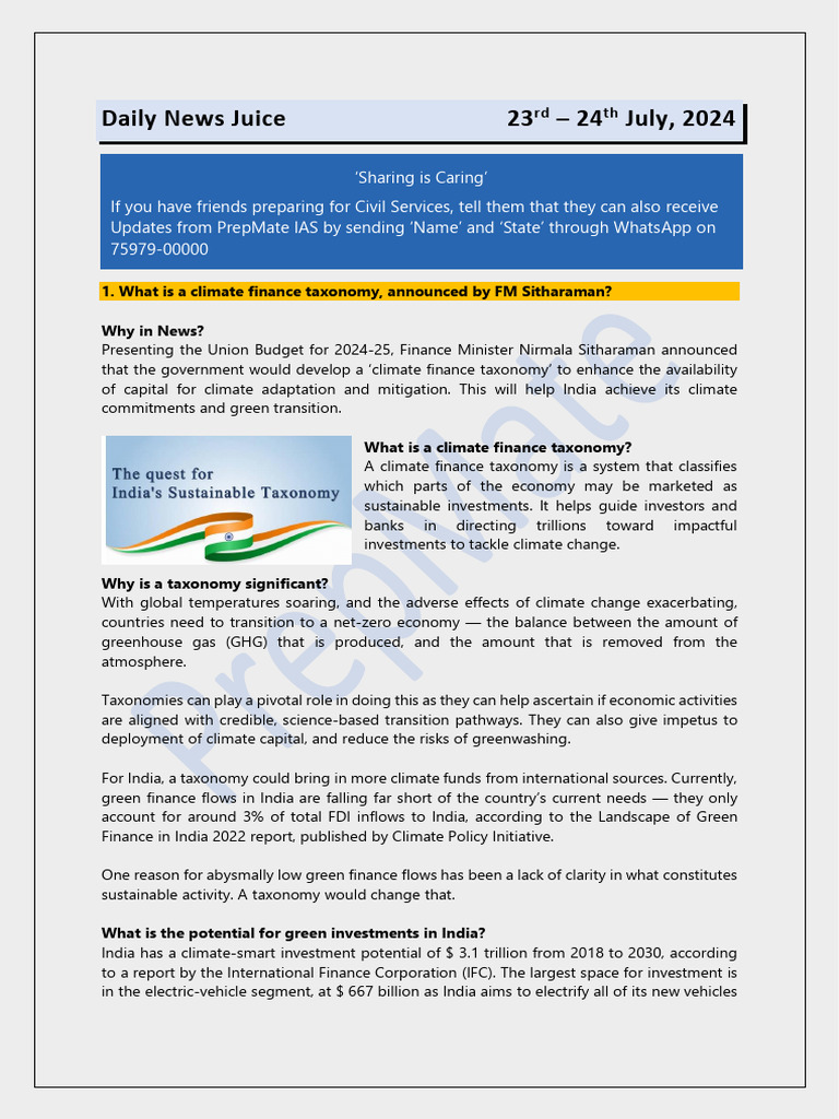 News Juice - 23rd - 24th July, 2024 | PDF | Taxes | Economy Of India