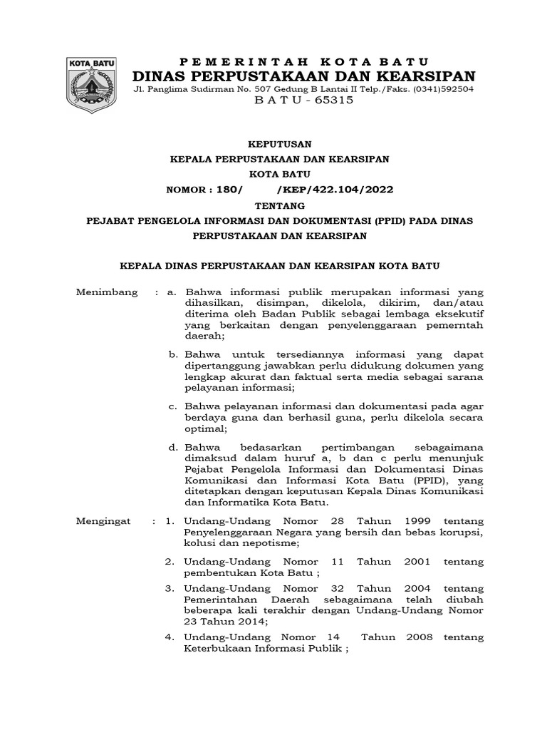 SK Pembentukan Ppid Kominfo | PDF