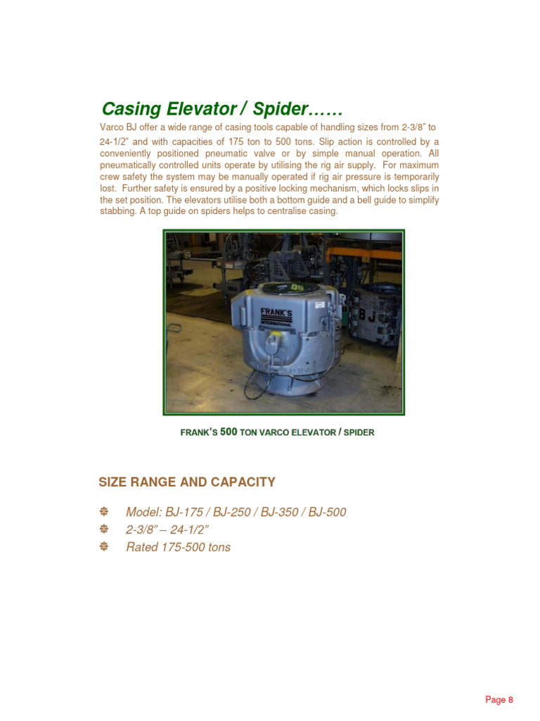 Casing Elevator-Spider Varco-BJ | PDF