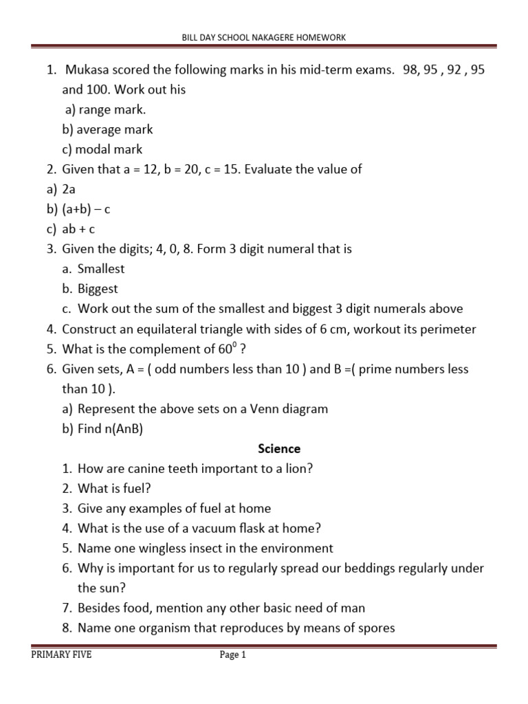 p.5 Mathematics Questions | PDF