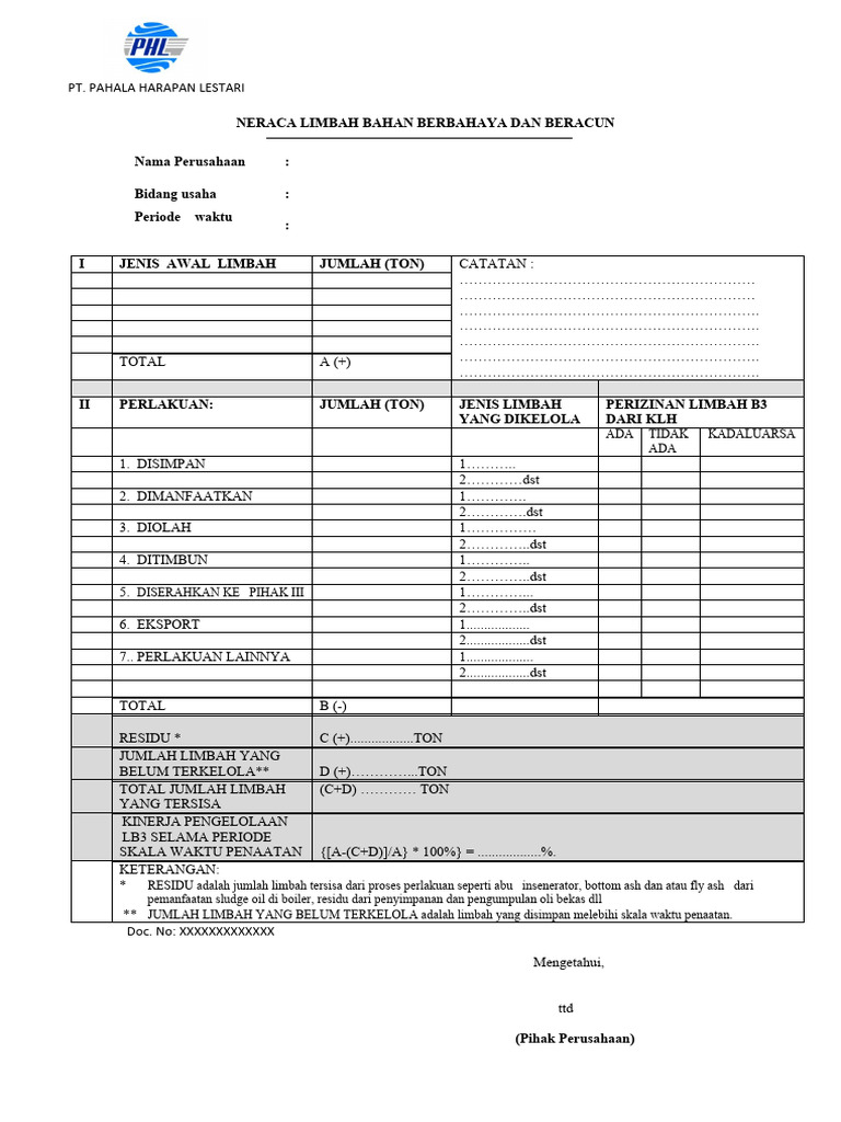 Format Neraca Limbah B3 | PDF